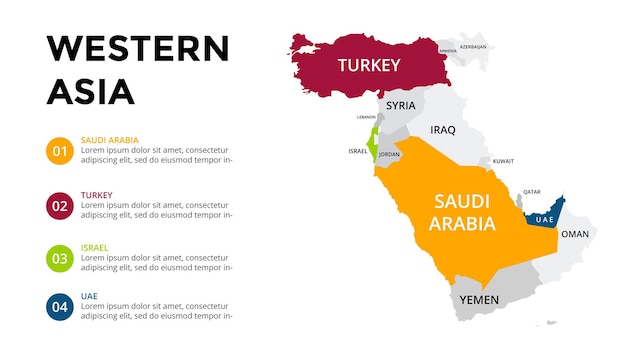Western Asia countries vector political map infographic template Slide ...