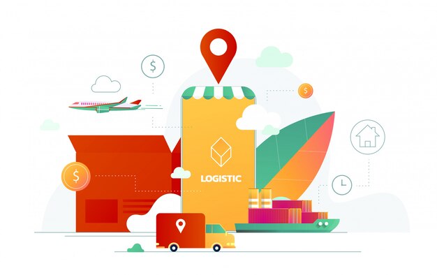 Vibrant Logistics Landscape with Delivery Trucks, Airplanes, and ...