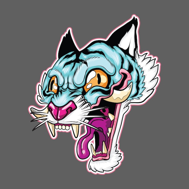 Ferocious Cartoon Cat with Vibrant Colors and Sharp Teeth | Jiffy Designs
