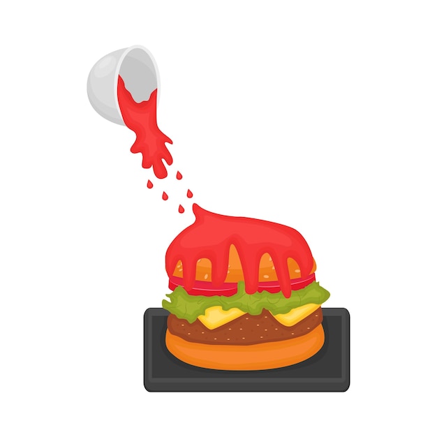 Vibrant Burger Illustration with Dripping Condiment | Jiffy Designs