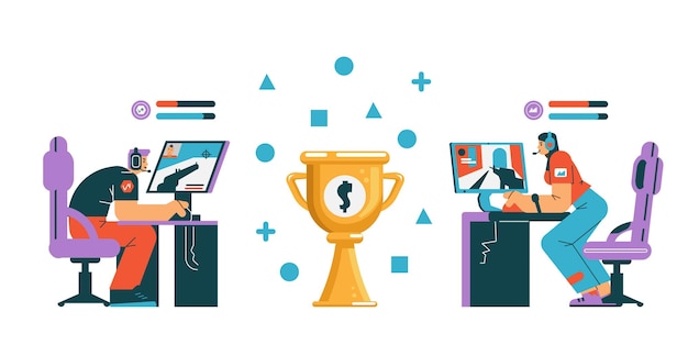 Gamers Competing for the Coveted Trophy in a Digital Tournament | Jiffy ...