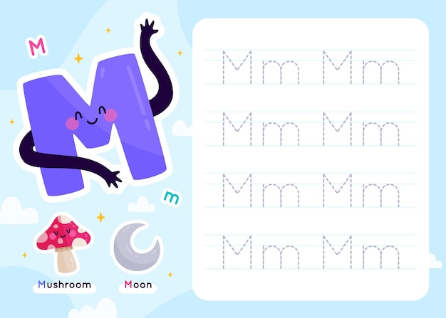 Whimsical Illustrated Letter M with Mushroom and Moon | Jiffy Designs