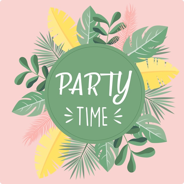 Tropical Leaves Frame with 'Party Time' Text Illustration | Jiffy Designs