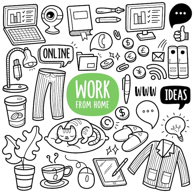 Productive Home Office Essentials: A Workspace Doodle Illustration ...