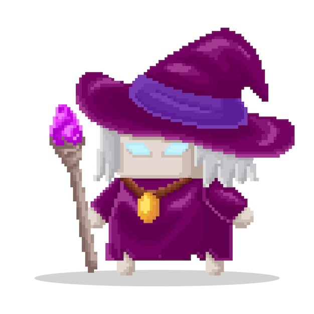 Enchanting Pixel Wizard in Vibrant Purple Robe | Jiffy Designs