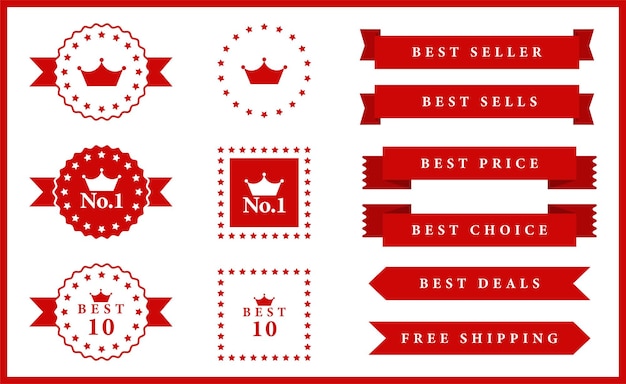 Vibrant Red and White Retail Badges with Crowned Motifs | Jiffy Designs
