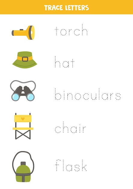 Vibrant Outdoor Gear and Accessories Illustrated in Tracing Activity ...