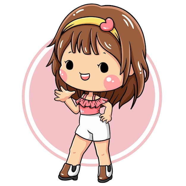 Adorable Chibi Girl with Bow Waving Happily | Jiffy Designs