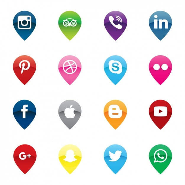 Vibrant Social Media Icons in Colorful Map Pointers | Jiffy Designs