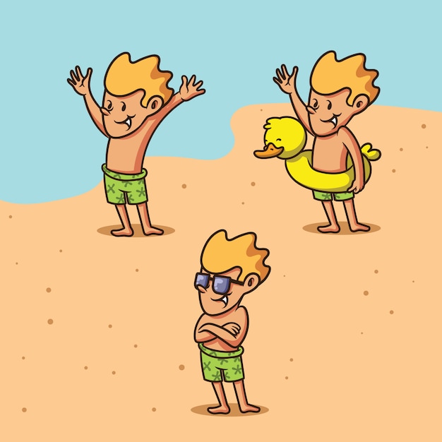 Playful Beach-Themed Cartoon Characters in Vibrant Attire | Jiffy Designs