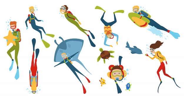 Vibrant Collection of Diverse Underwater Diving Illustrations | Jiffy ...
