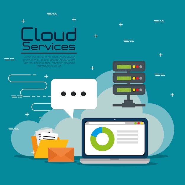 Vibrant Cloud Services Illustration with Computer and Server Icons ...