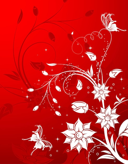 Elegant Red Floral Design with White Blossoms and Swirls | Jiffy Designs