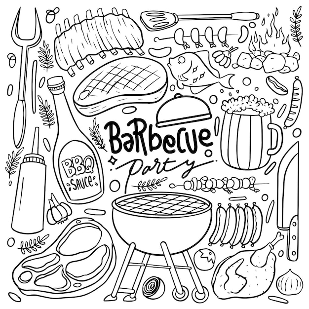 Delightful Barbecue Elements Illustrated in Charming Doodle Style ...