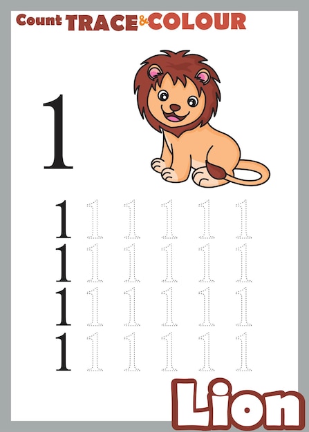 Adorable Lion Counting and Tracing Worksheet | Jiffy Designs