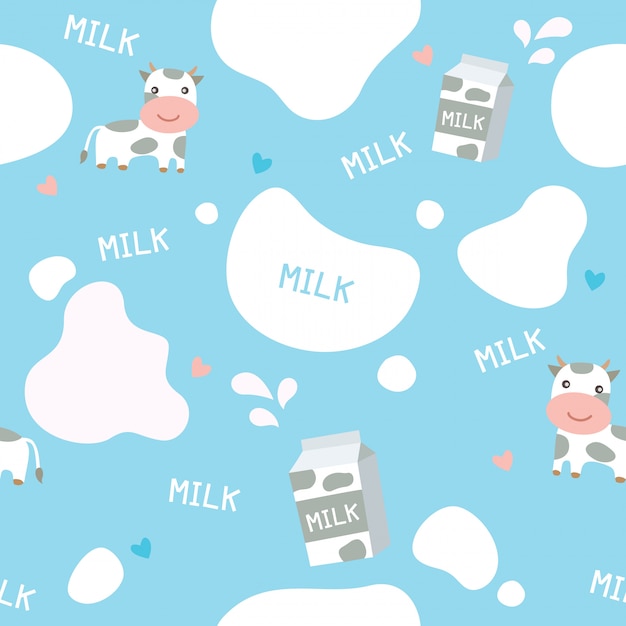 Adorable Cow and Milk Carton Pattern on Sky Blue Background | Jiffy Designs