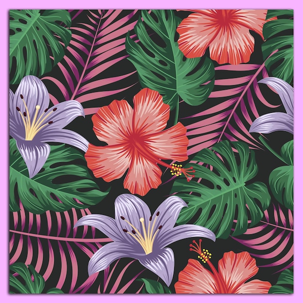 Vibrant Tropical Floral Pattern with Hibiscus Blooms | Jiffy Designs
