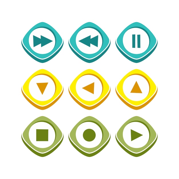 Vibrant Geometric Media Control Icons in Assorted Colors | Jiffy Designs