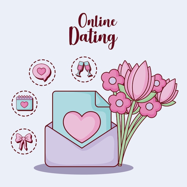 Illustrated Online Dating Concept with Flowers and Heart Icons | Jiffy ...