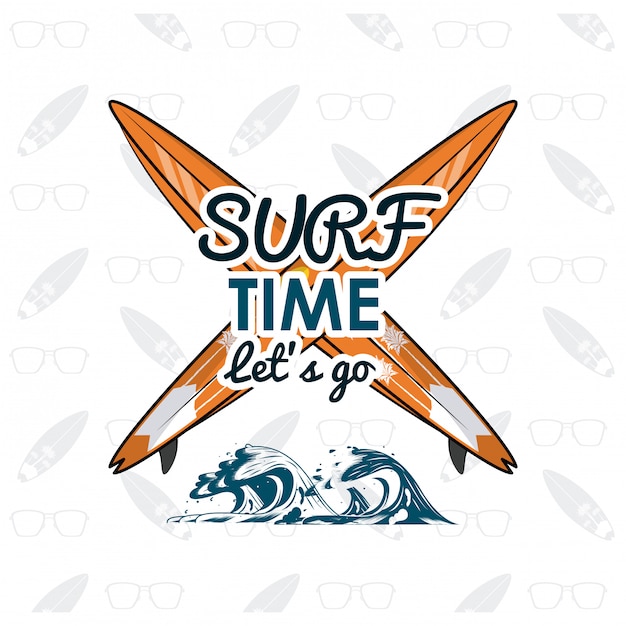 Surf Time Let's Go Illustration with Crossed Surfboards | Jiffy Designs
