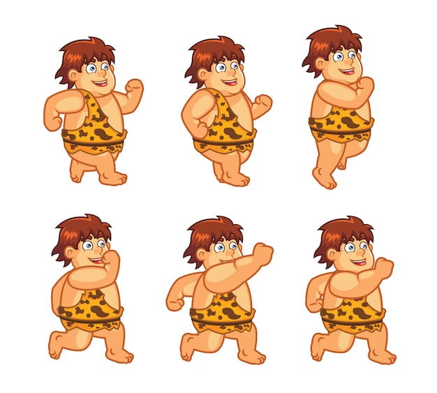Adorable Caveman Cartoon Characters in Varied Poses | Jiffy Designs