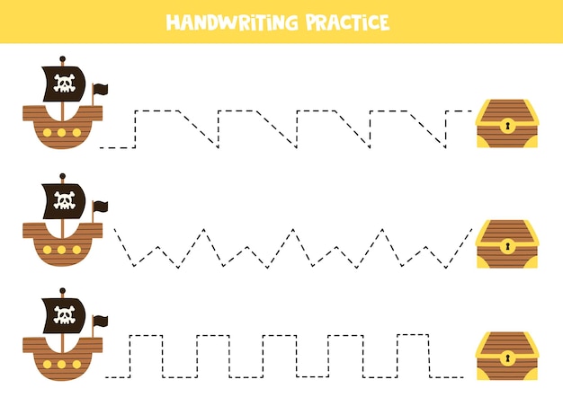 Handwriting Practice with Pirate Ship and Treasure Chest Illustrations ...