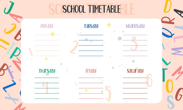 Colorful School Timetable with Whimsical Lettering and Shapes | Jiffy ...