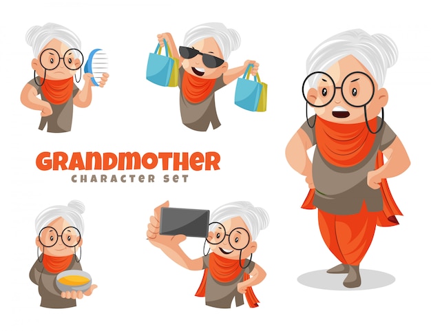 Charming Grandmother Character Set with Diverse Activities | Jiffy Designs