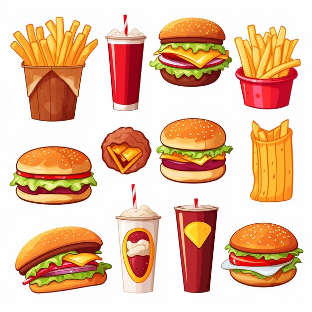 Vibrant Collection of Classic Fast Food Items | Jiffy Designs