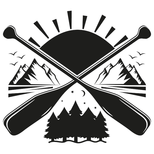Majestic Mountain Sunrise with Crossed Paddles | Jiffy Designs