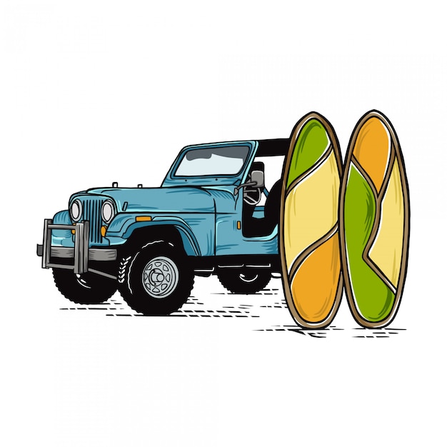 Retro Surf Truck: Vintage Jeep and Vibrant Surfboards | Jiffy Designs