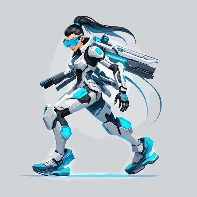 Futuristic Mech Warrior in Striking Teal and Black | Jiffy Designs