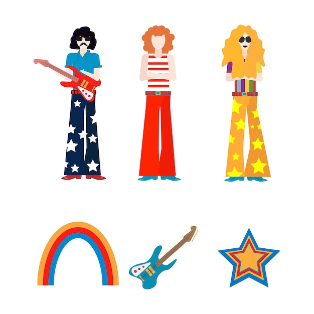 Vibrant Retro Rock Icons: Funky Figures and Psychedelic Symbols | Jiffy ...