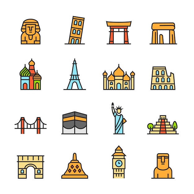 Diverse Global Landmarks and Cultural Icons in Vibrant Illustration ...