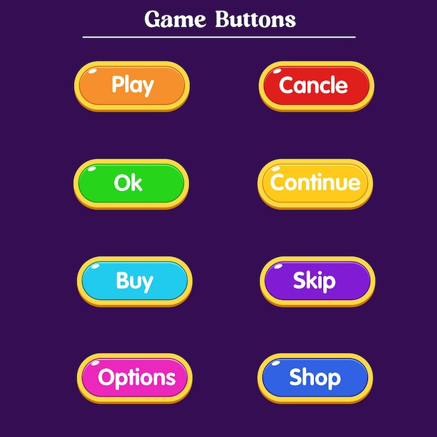 Vibrant Game Button Icons with Playful Text Labels | Jiffy Designs