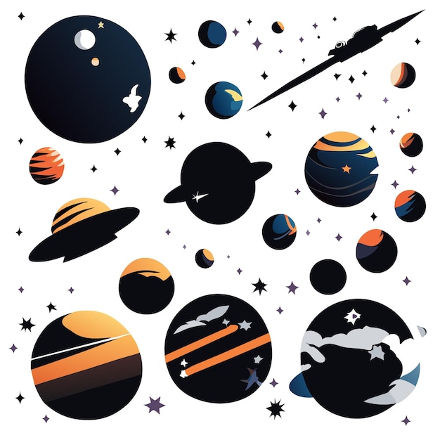 Vibrant Collection of Cosmic Bodies and Spacecraft Illustrations ...