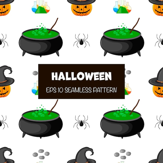 Spooky Halloween Cauldrons and Critters Seamless Pattern | Jiffy Designs