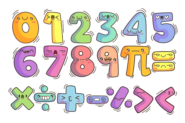 Colorful and Playful Collection of Illustrated Numbers and Symbols ...