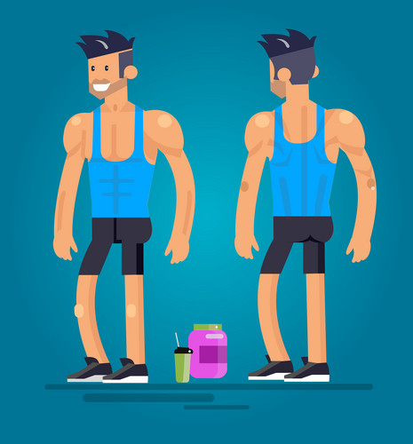 Gym Design Concept With Vector Detailed Character Men Bodybuilder In ...