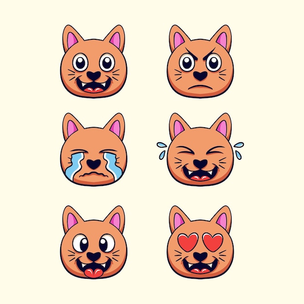 Collection of Six Expressive Cartoon Cat Faces | Jiffy Designs