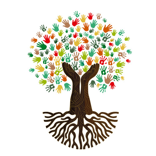 Tree With Colorful Human Hands Together. Community Team Concept ...