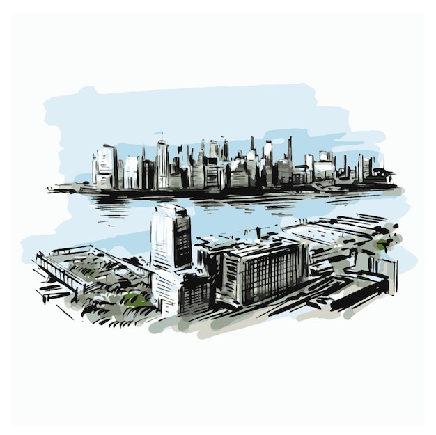 Vibrant Cityscape with Iconic Skyscrapers and Waterfront | Jiffy Designs