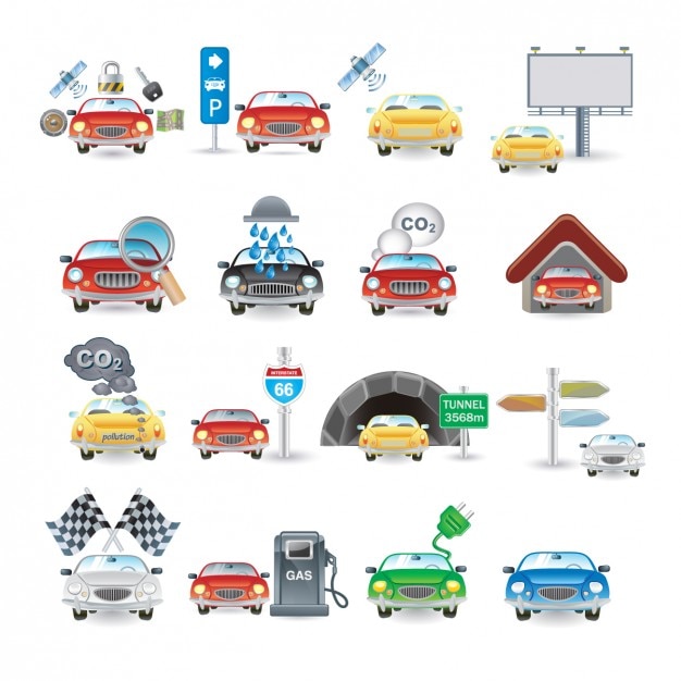 Whimsical Automotive Elements Collection with Quirky Car Illustrations ...