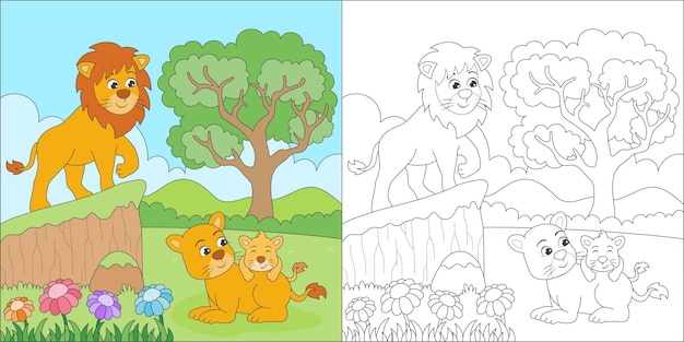 Vibrant Safari Scene with Playful Lion Family | Jiffy Designs