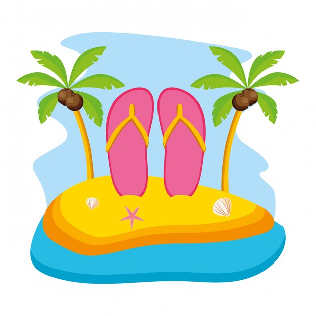 Vibrant Beach Scene with Flip-Flops and Palm Trees | Jiffy Designs