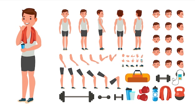 Diverse Male Fitness Character Kit with Workout Gear | Jiffy Designs