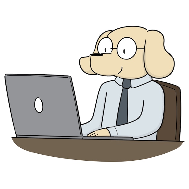 Cartoon Dog Working on Laptop Computer with Glasses | Jiffy Designs