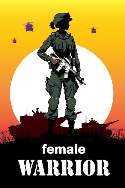 Courageous Female Soldier Stands Tall Amid Battleground | Jiffy Designs