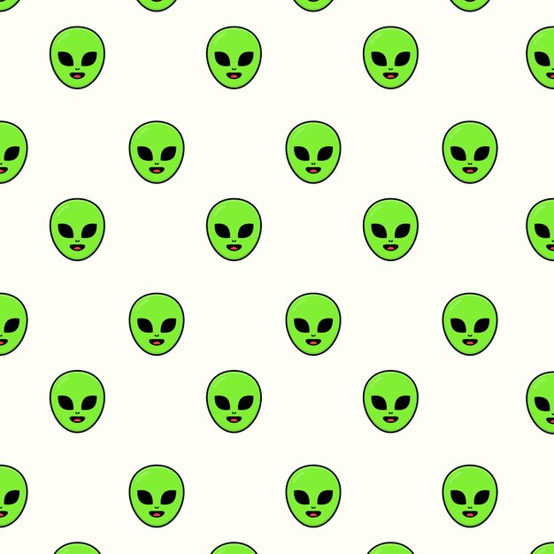 Whimsical Alien Faces in Vibrant Green on Cream Background | Jiffy Designs