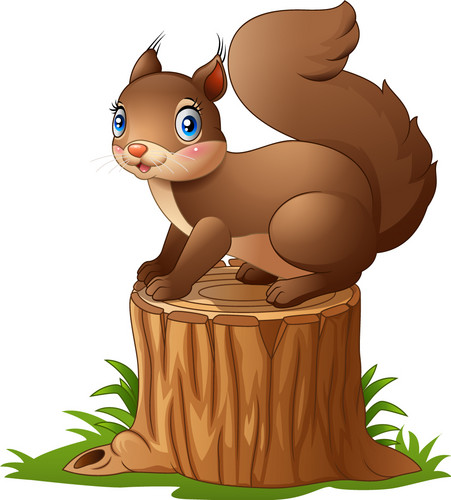 Vector Illustration Of Cute Squirrel Cartoon Standing On Tree Stump ...